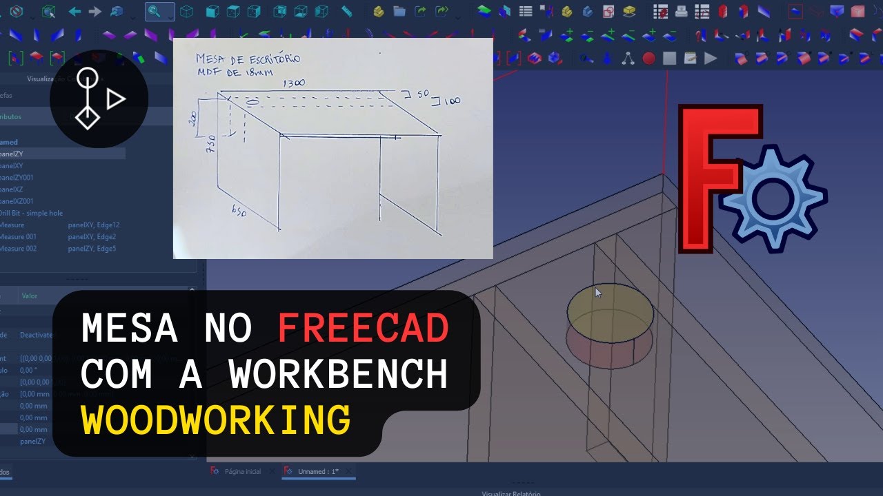Projetando uma mesa de escritório no Freecad a workbench Woodworking ...
