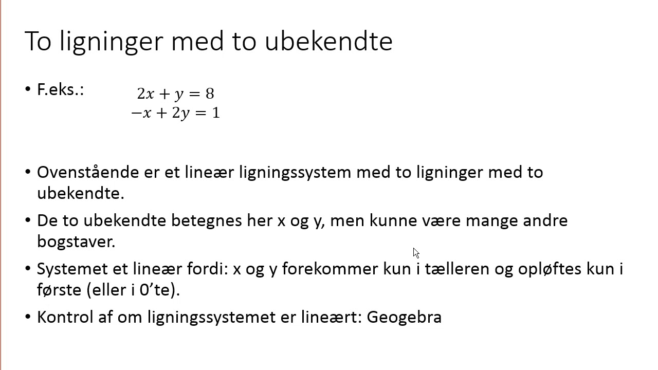To ligninger med to ubekendte - 01 - Med substitutionsmetoden - YouTube