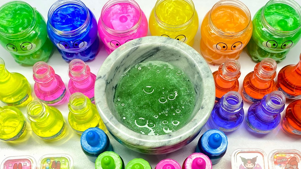 Different colour of Panda slime in to clear slime - Most satisfying ...