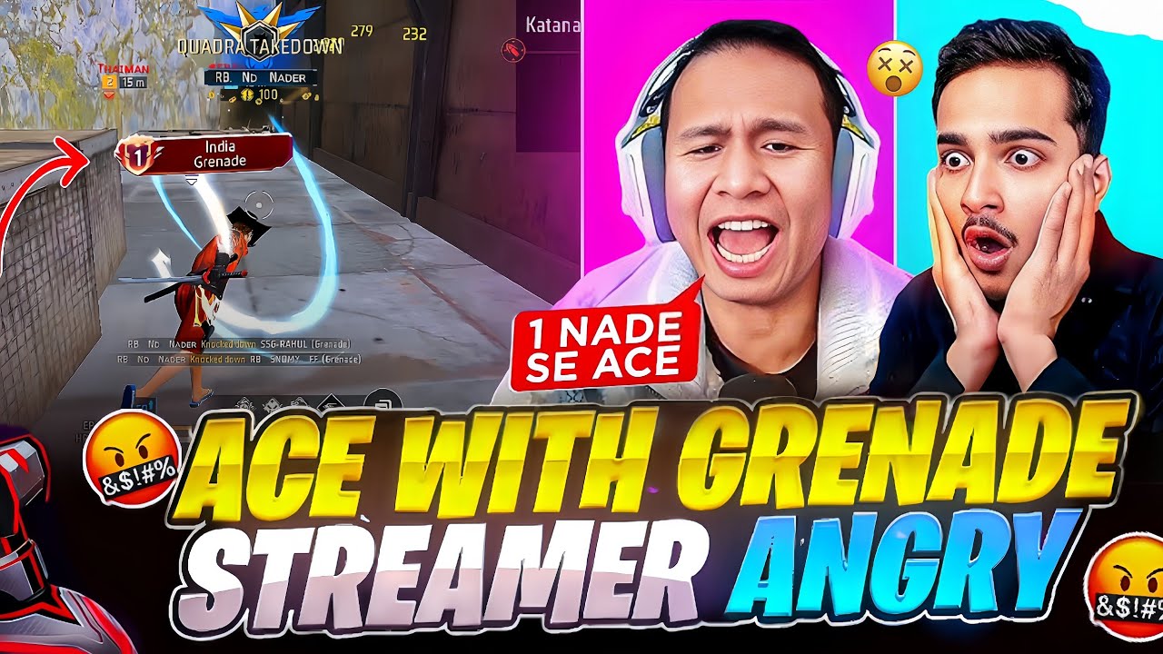 🗿ACE WITH GRENADE 💣 BIG STREAMER 🤯 GET'S EXTREME ANGRY 🤬 Garena Free ...