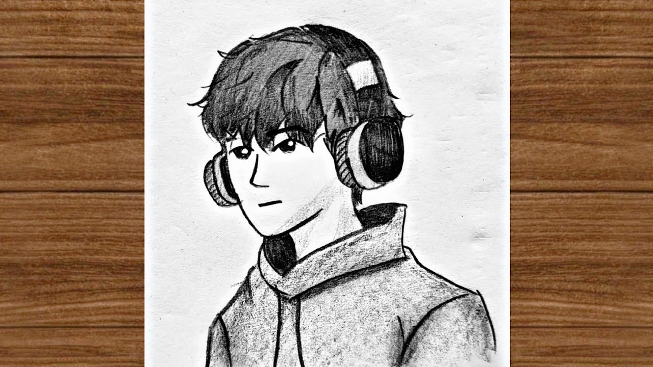Easy boy drawing | How to draw a boy wearing headphones🎧 step-by-step ...