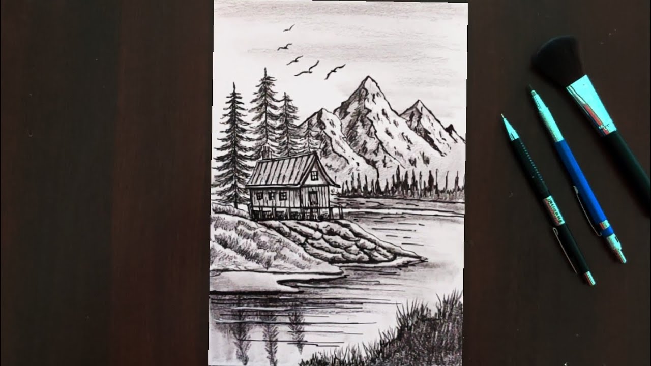 Easy Mountain Landscape Drawing // Easy Drawing Tutorial// Pencil ...