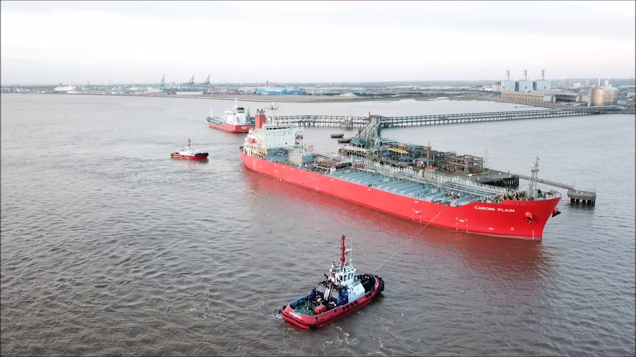 Tanker CARONI PLAIN assisted by SMS Towage tugs Yorkshire & Yeoman ...