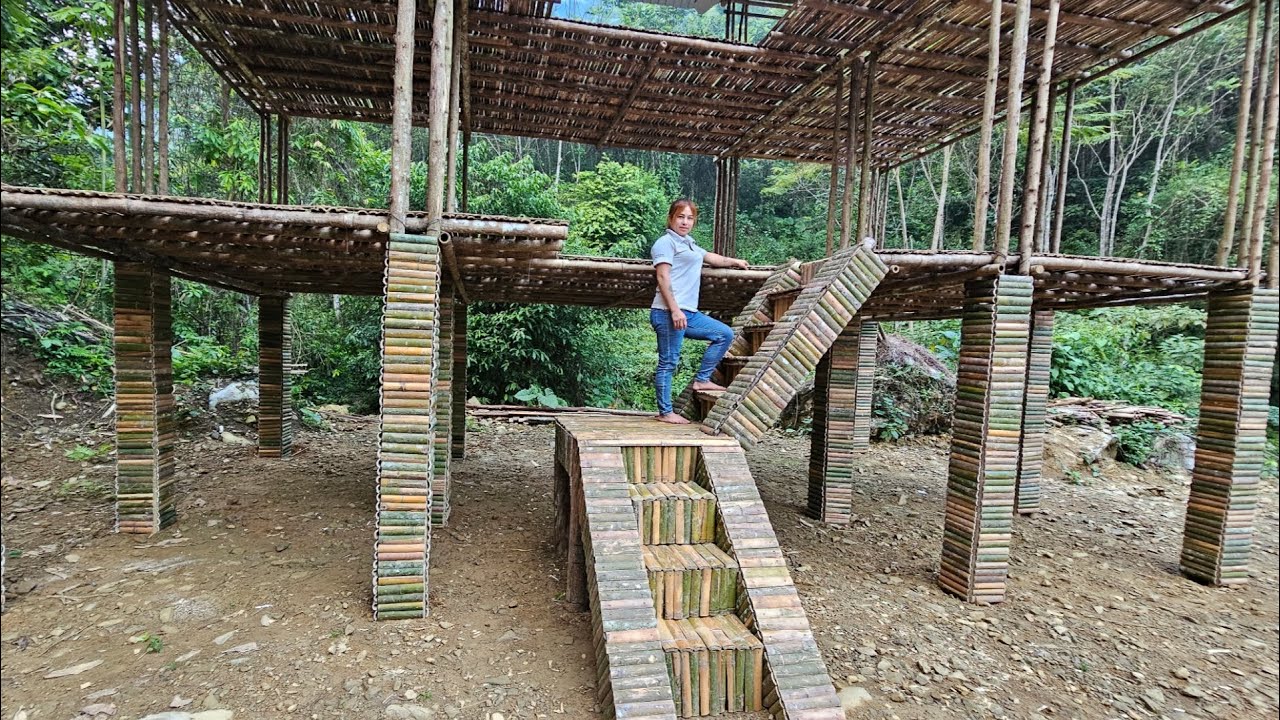 Complete the stairs of the 2nd floor of the stilt house. Build the girl ...