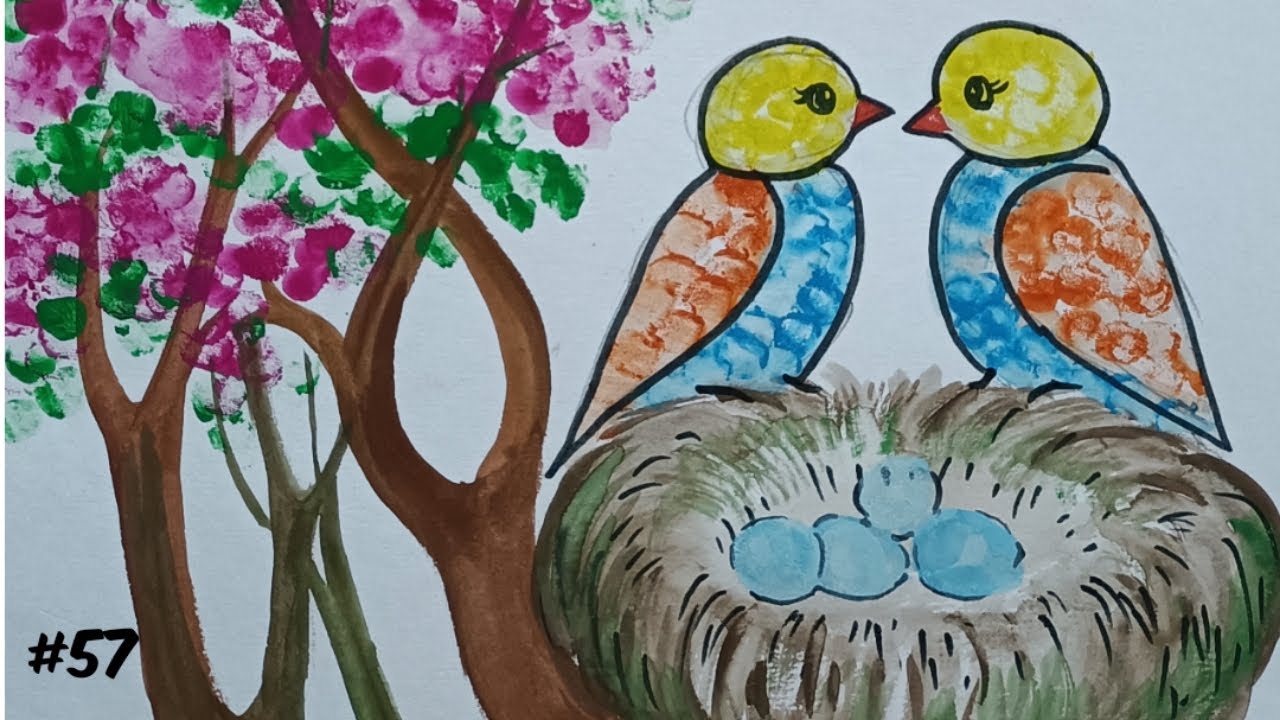 Thumb Painting Birds / Thumb Painting Drawing / Thumb Impression ...