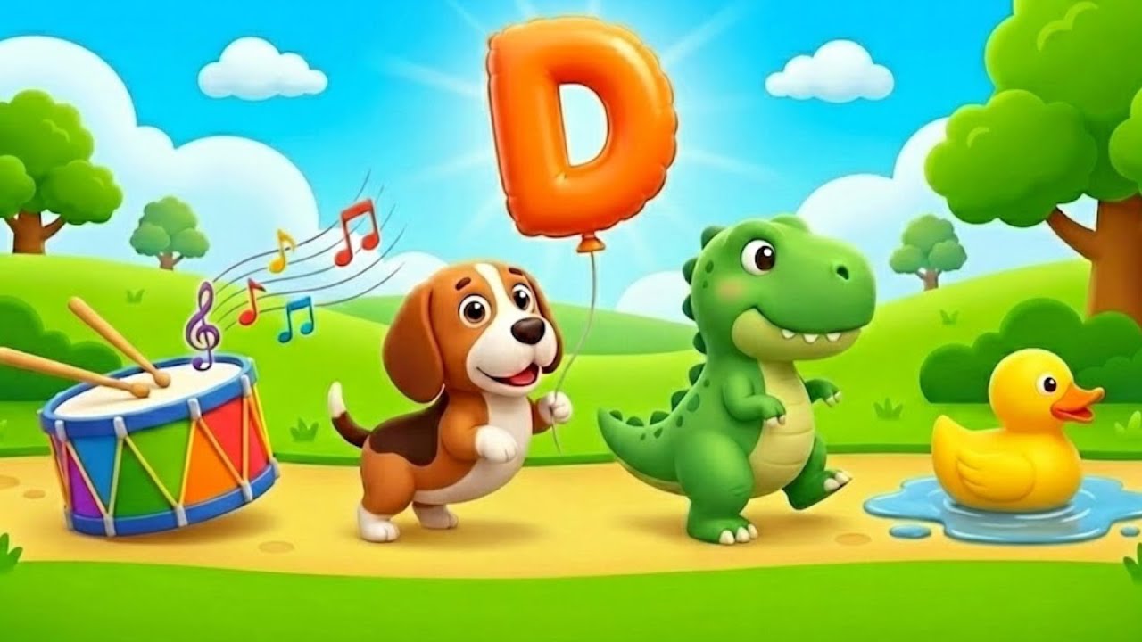 Letter D Song for Kids | ABC song | Dog, Duck, Drum & Dinosaur | ABC ...