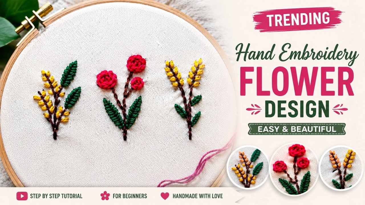 A FLOWER DIZAIN TUTORIAL HAND EMBROIDERY DESIGN FOR BEGINNERS - YouTube