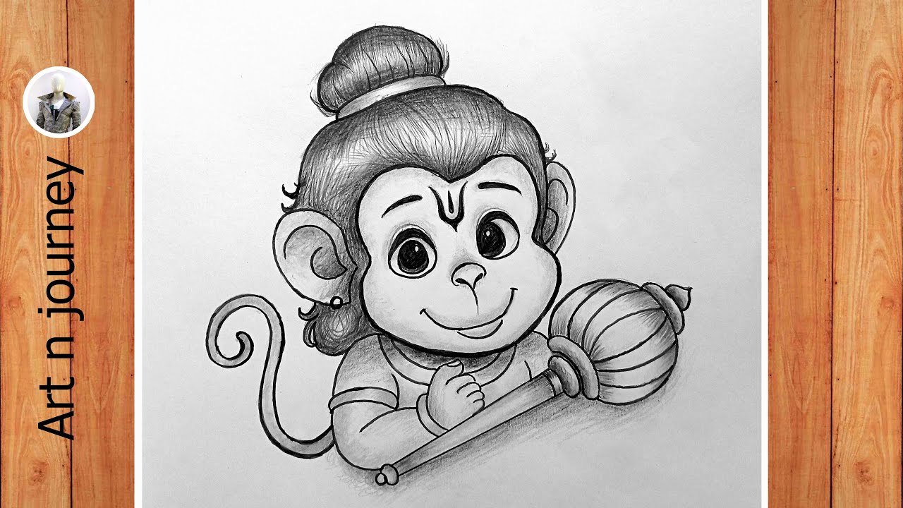 Hanuman face with gada drawing tutorial II Lord Anjaneyar face sketch ...