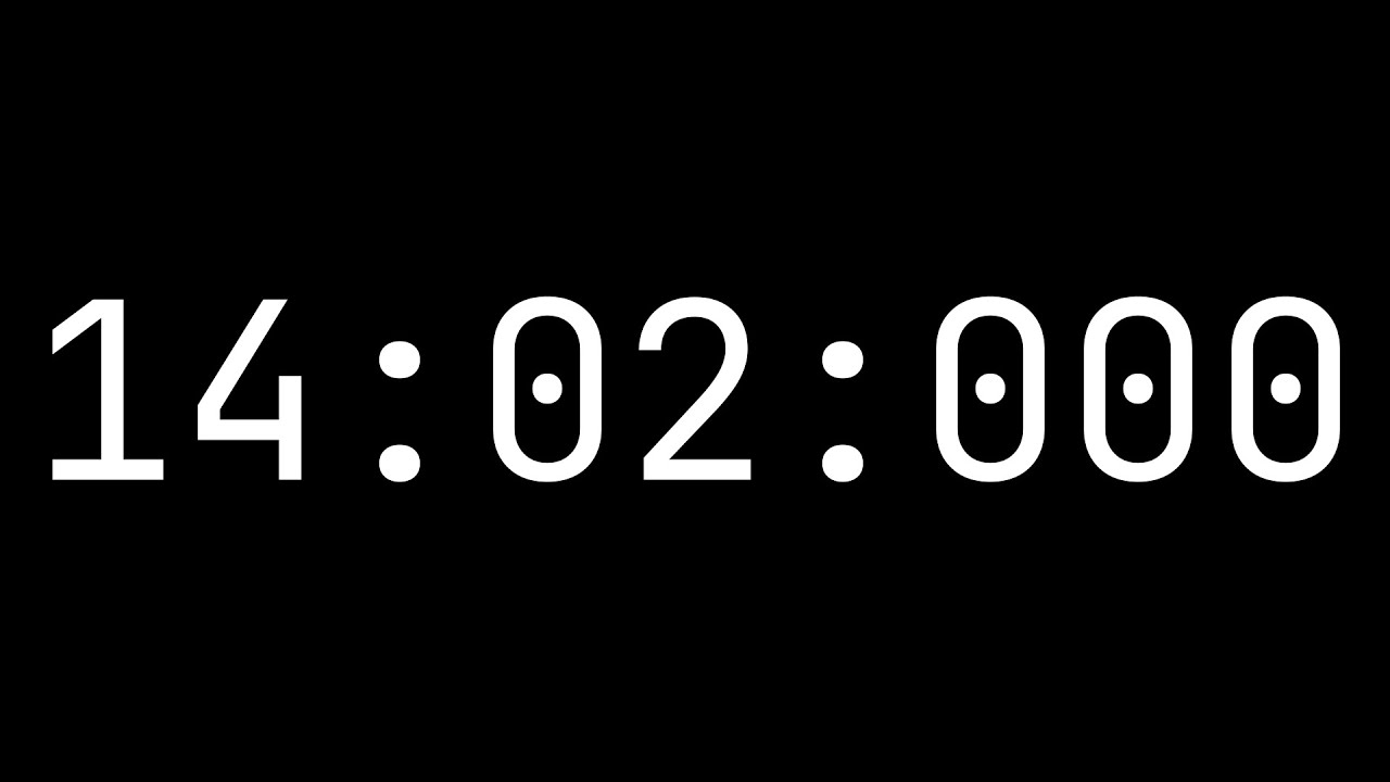 Countdown timer 14 minutes, 2 seconds [14:02:000] - White on black with ...