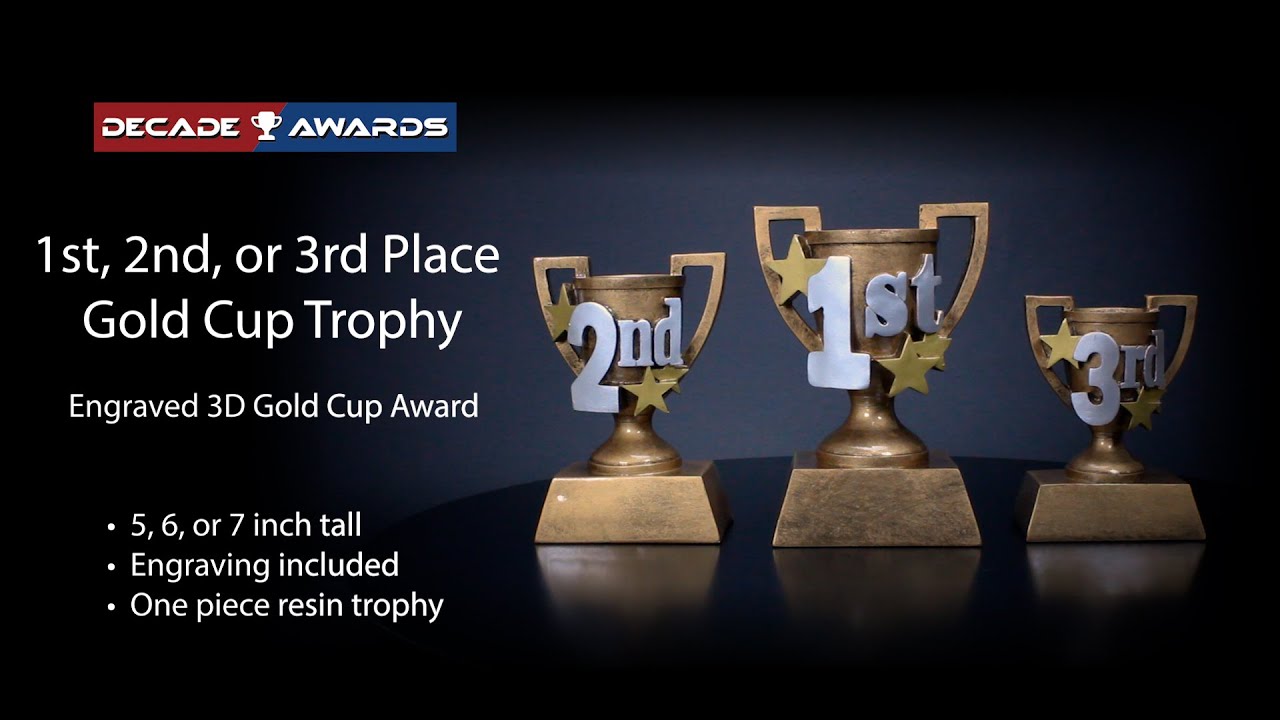 360 View - CM-98171, 98172, & 98173 1st, 2nd & 3rd Place Gold Cup Trophies by Decade Awards ...