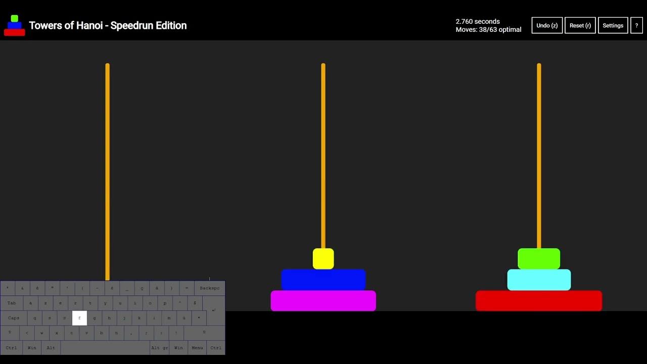 Towers of Hanoi 6 disk solved in 4.524 [WORLD RECORD] - YouTube