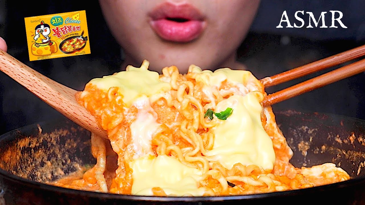ASMR CHEESY FIRE NOODLES + RICE CAKES (Eating Sound) | MAR ASMR - YouTube