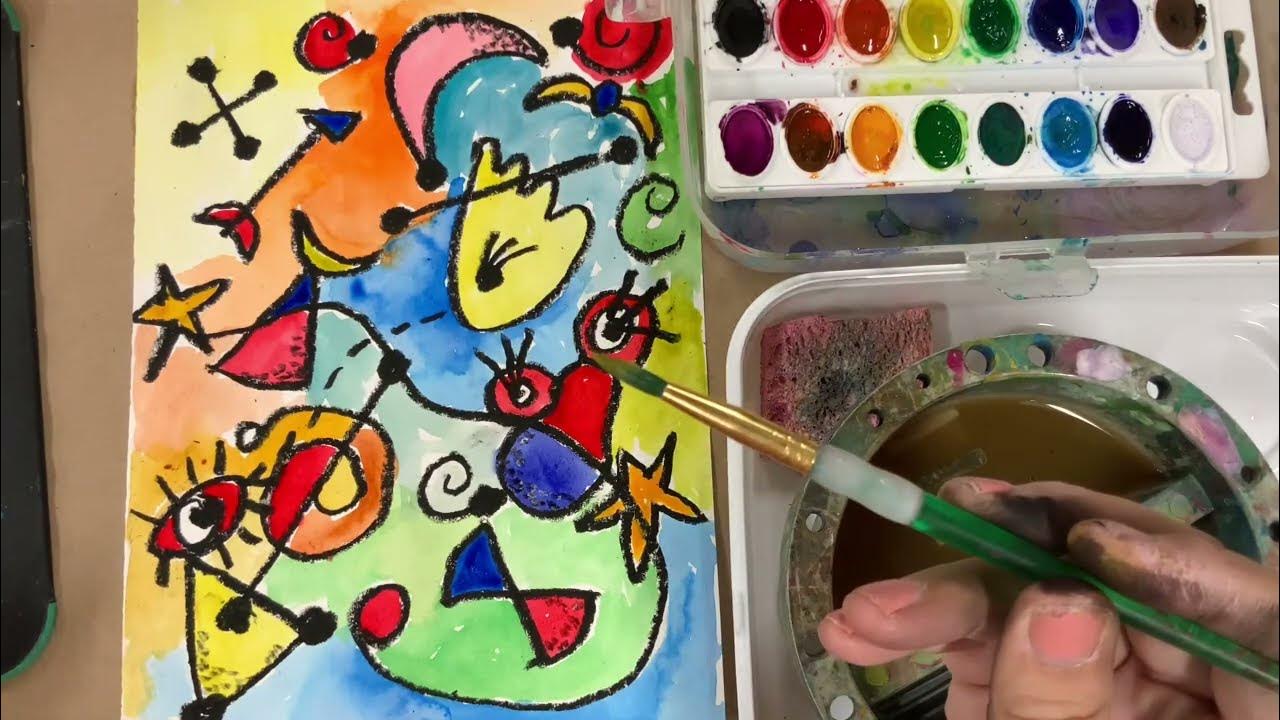 Joan Miro Constellations Art Lesson with Watercolor and Oil Pastel for ...