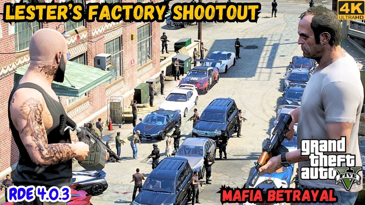 Lester Factory Shootout | Mafia Betrayal + 10-Star Escape | GTA V (RDE ...