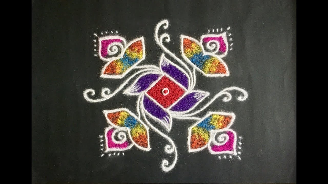 Simple Rangoli Design With Beautiful Colours & Dots 7X7 For Beginners ...