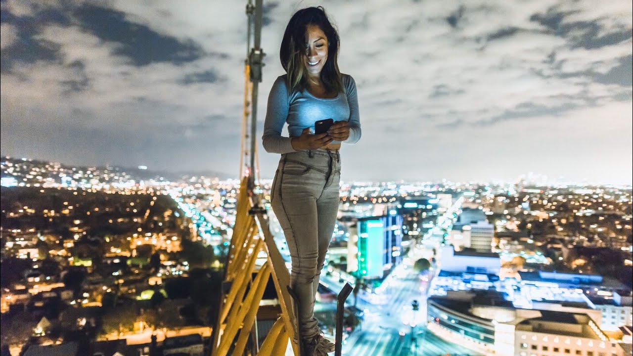 Climbing Cranes With The Coolest Model In Beverly Hills - YouTube