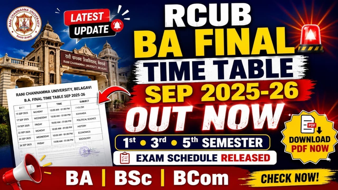 BA Final Time Table SEP 2025-26 | I, III, V Semester | Rani Chennamma ...