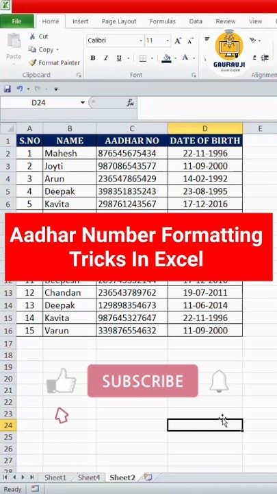 Aadhar Card Number Formatting Trick in Excel🔥 #excelformula #exceltutorial #gauravjiexcelexpert ...
