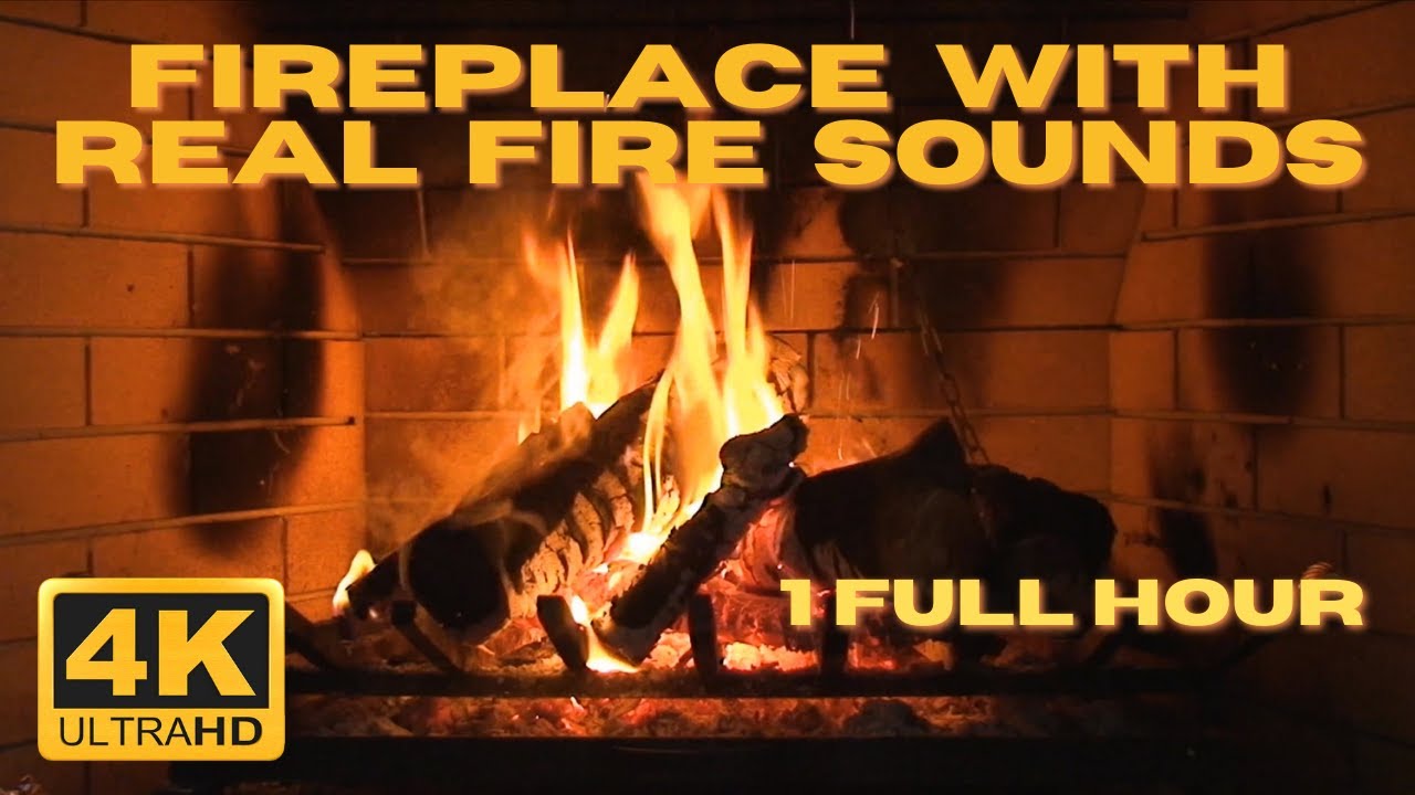 FIREPLACE in 4K and Full HD, with fire sounds, 1 hour, NO MUSIC, can be ...