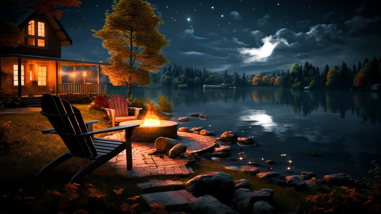 Autumn Lakeside Cottage - Campfire, Lakeshore, and Crickets - YouTube