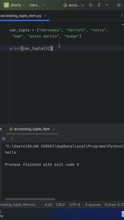 Accessing Item In Tuple Coding Python Pythontutorial Shorts Programming Trending Ai Code