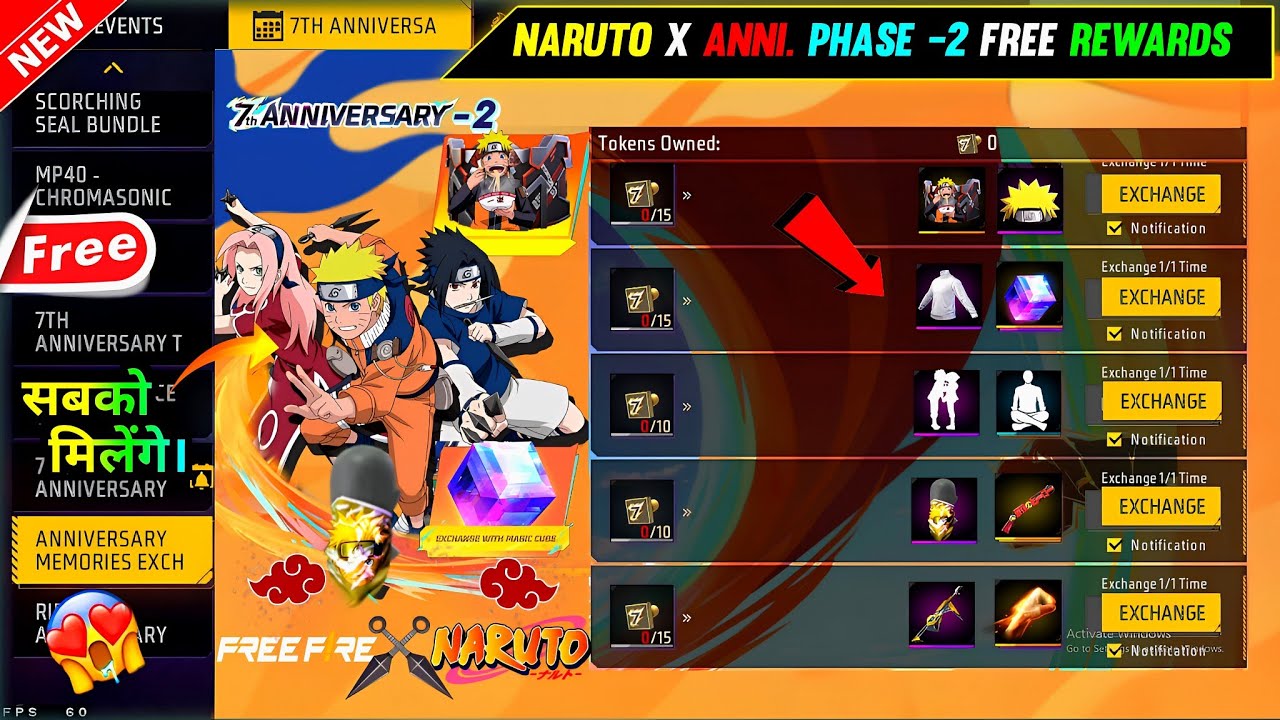 Naruto × 7th Anniversary🥳🤯 | Free Fire New Event | Ff New Event Today ...