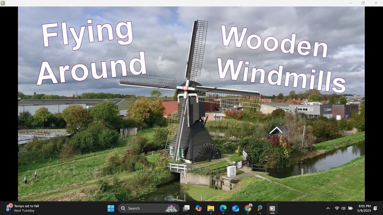 Flying Around Wooden Windmills - YouTube