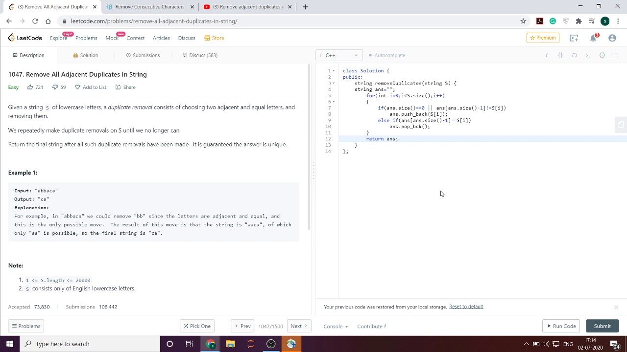 Remove All Adjacent Duplicates In String Leeatcode Interviewbit remove-all-adjacent-duplicates-in-string-leeatcode-interviewbit