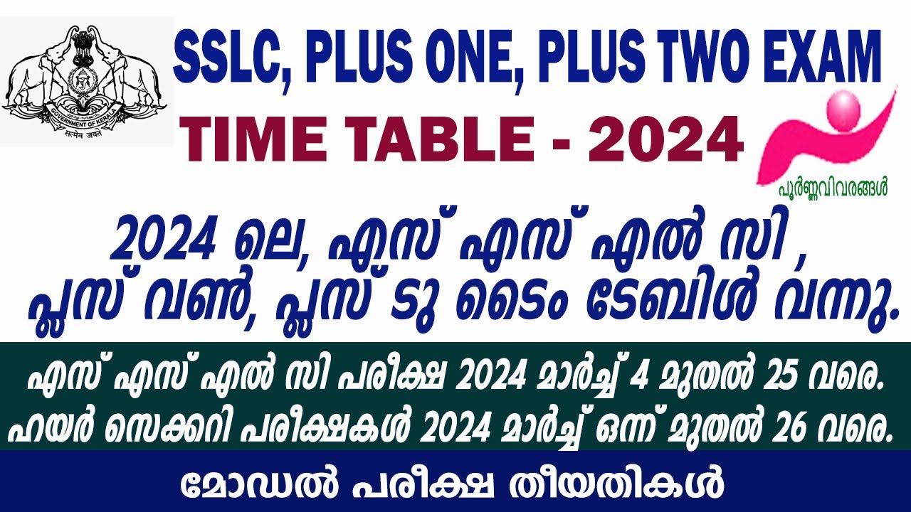 SSLC, PLUS ONE, PLUS TWO EXAM TIME TABLE DETAILS 2024. എക്സാം തീയതിക ...