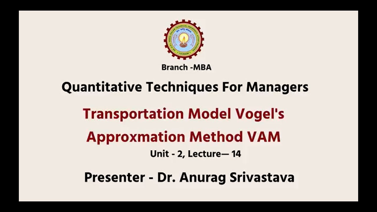 Quantitative Techniques for Managers | Transportation Model: Vogel's Approximation Method | AKTU ...