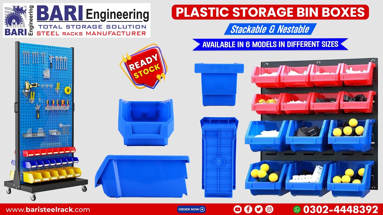 Plastic Stackable Bins | Panel with Hanging Bins | Storage Bins | Bari ...