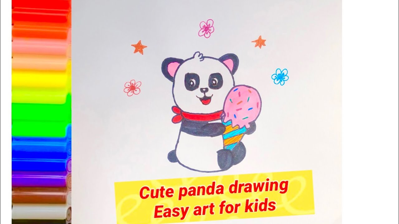 How to draw a cute panda with ice cream || Panda Drawing, Painting ...