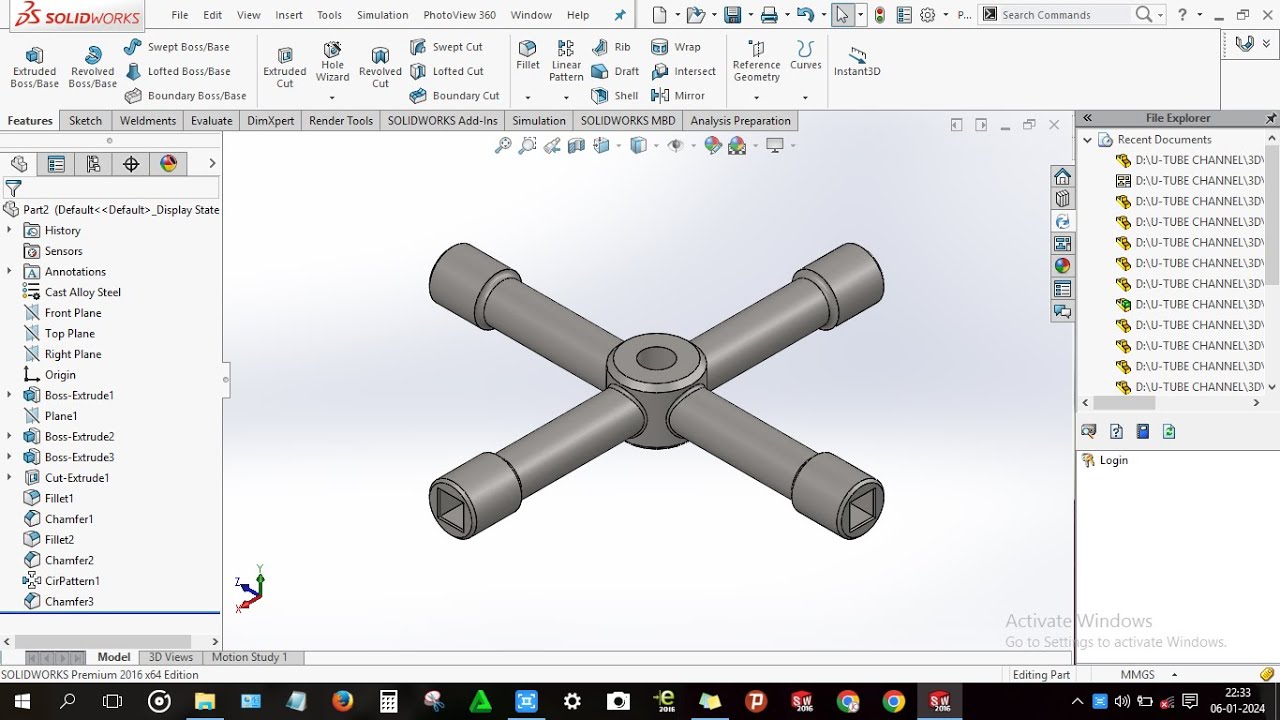 How to design Hook & spin Four way spanner in solidworks - YouTube