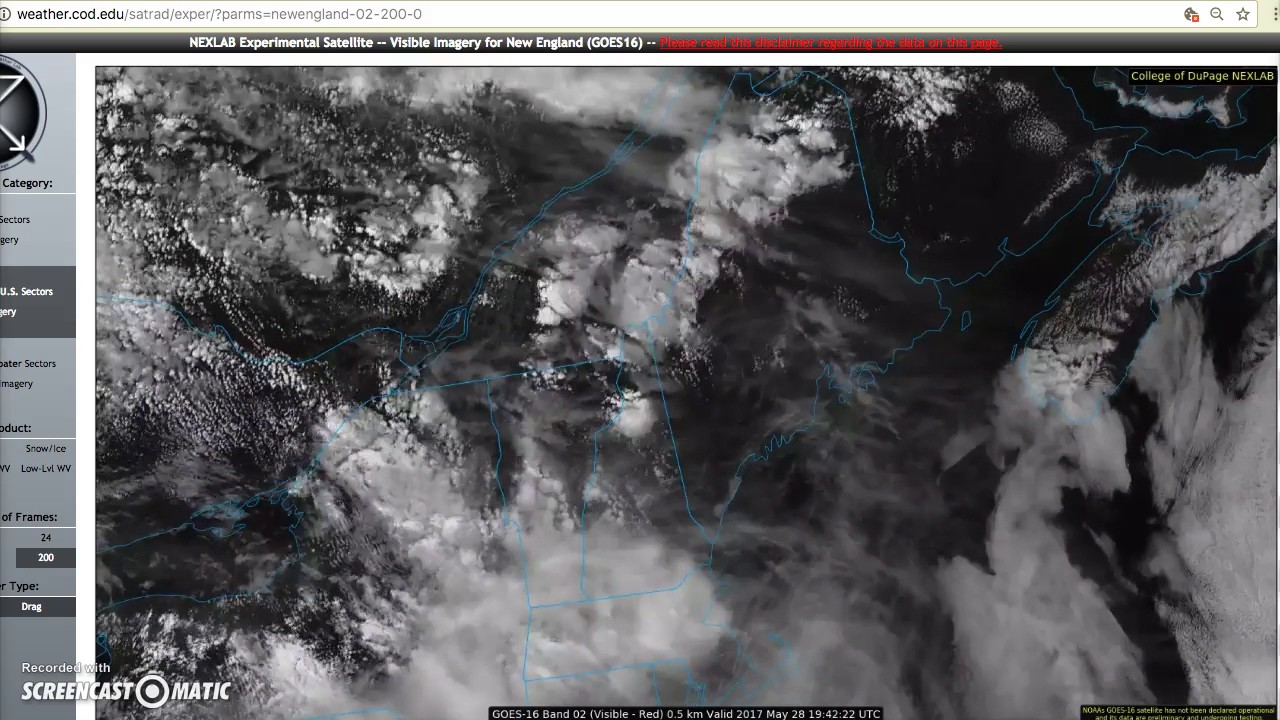 GOES-16 Visible Satellite Loop 5/28/17 Over New England - YouTube