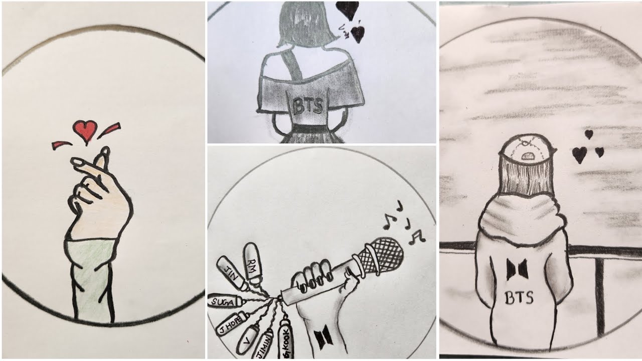 4 Easy and Simple BTS Drawing that u will like | BTS sketchings - YouTube