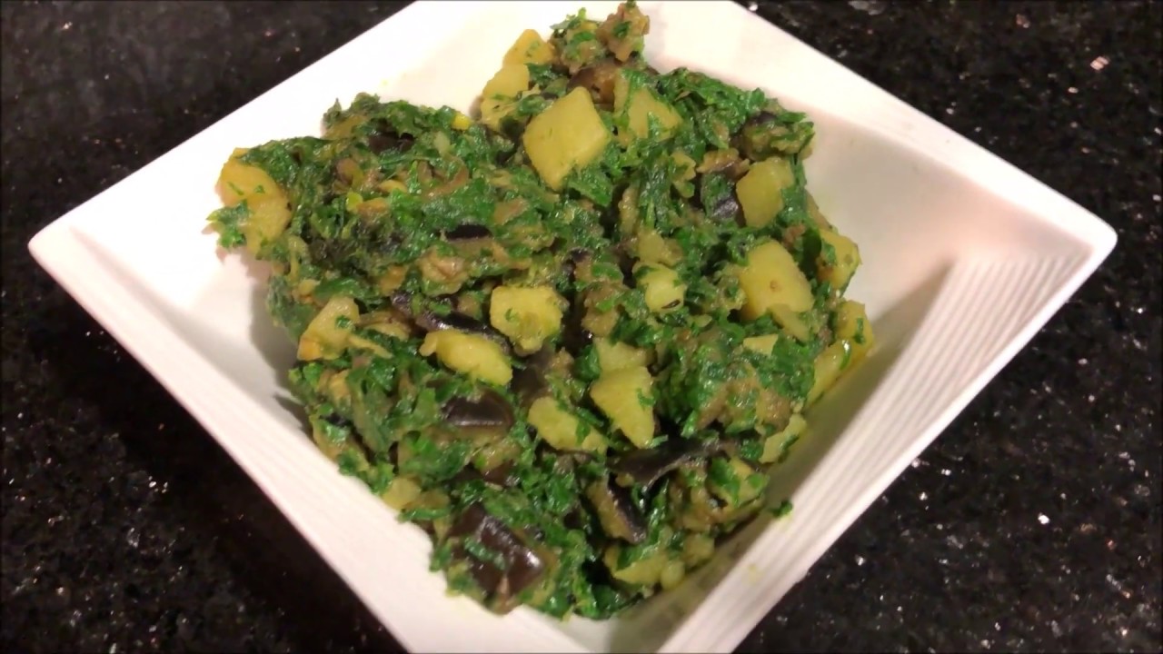 Methi saag with potato and eggplant, methi aloo recipe - YouTube
