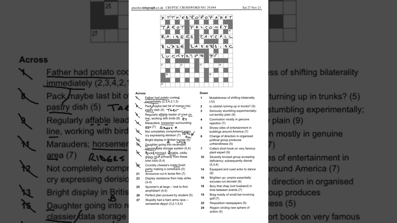 Daily telegraph prize crossword 29844 answers and walkthrough Sat 27th ...