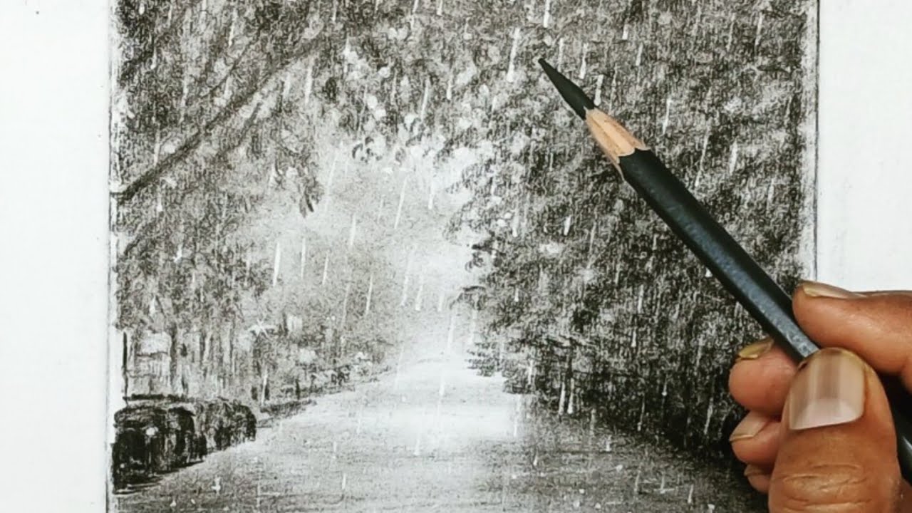 Rainy season drawing by pencil with easy ways/ Rainy day drawing. - YouTube