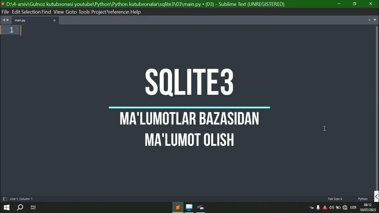 Python SQlite3 3-dars: Ma'lumotlar bazaasidan ma'lumot olish - YouTube