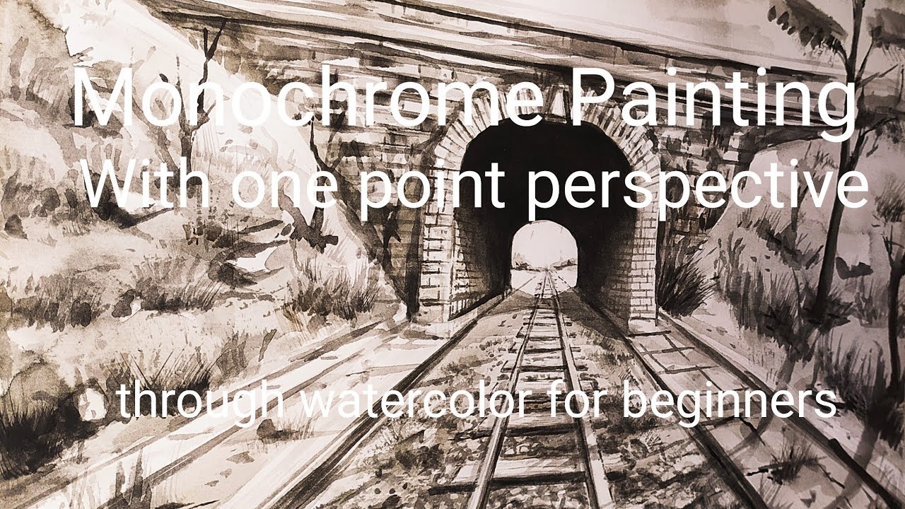 Monochrome painting 🎨 With one point perspective- through watercolor ...