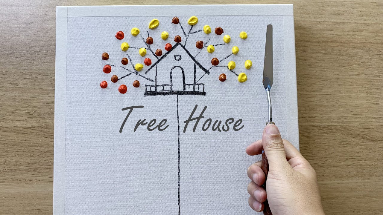 Daily challenge #140 / Acrylic / Tree house Painting / Little House on ...