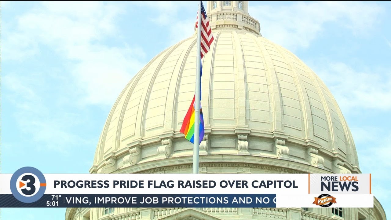 Progress Pride Flag again raised over Wisconsin State Capitol - YouTube