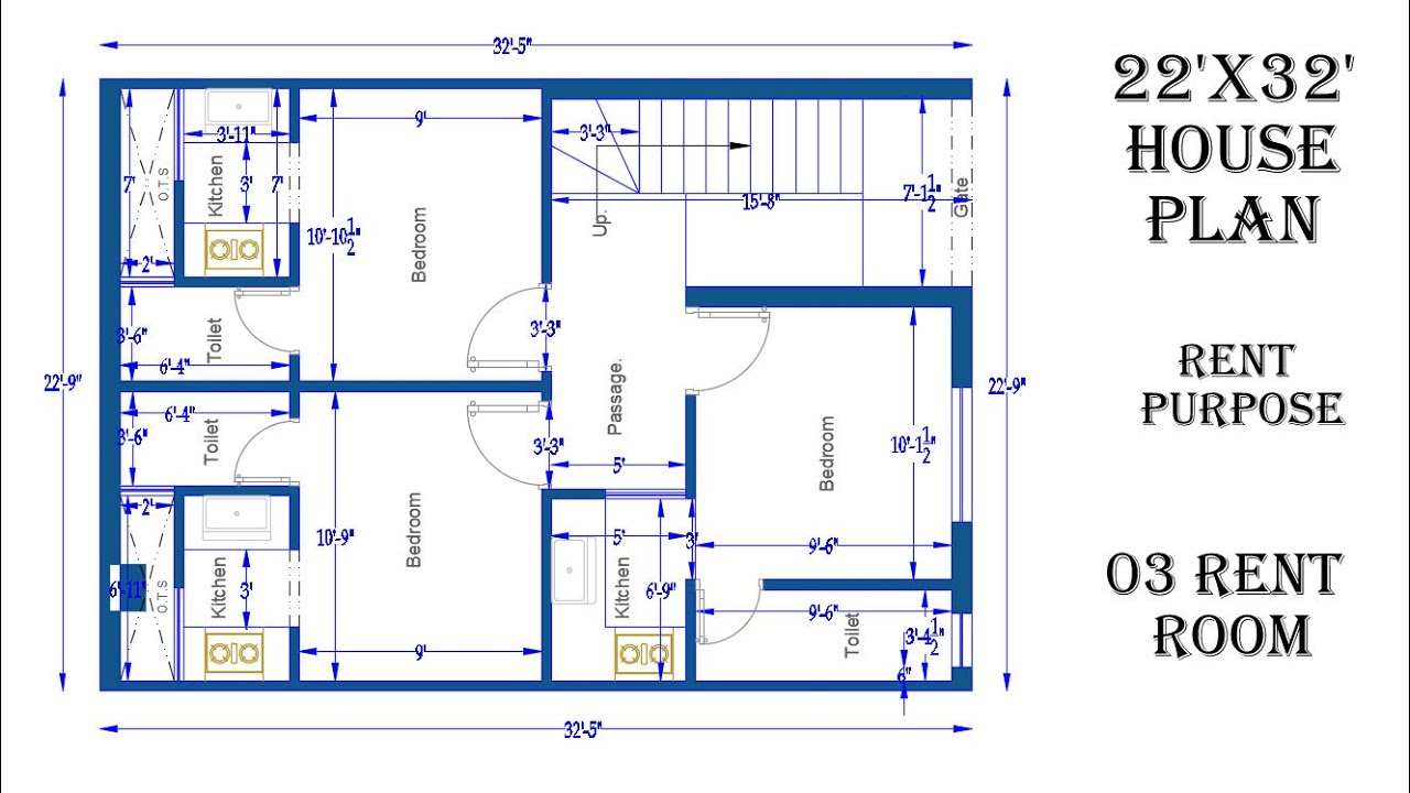 22'x32' HOUSE PLAN RENT PURPOSE 1RK ROOMS - YouTube