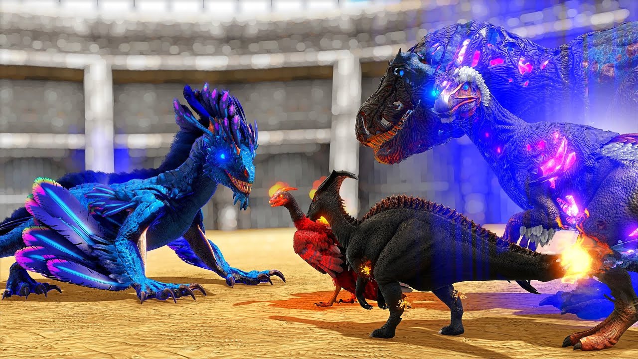 Celestial Ascended Rock Drake Vs Dinosaurs + Corrupted Monsters! Ark ...