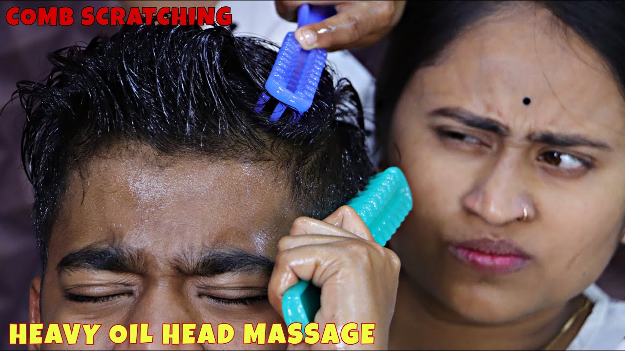 Heavy Oil Head Massage And Comb Scratching By Barber Girl Pakhi Neck