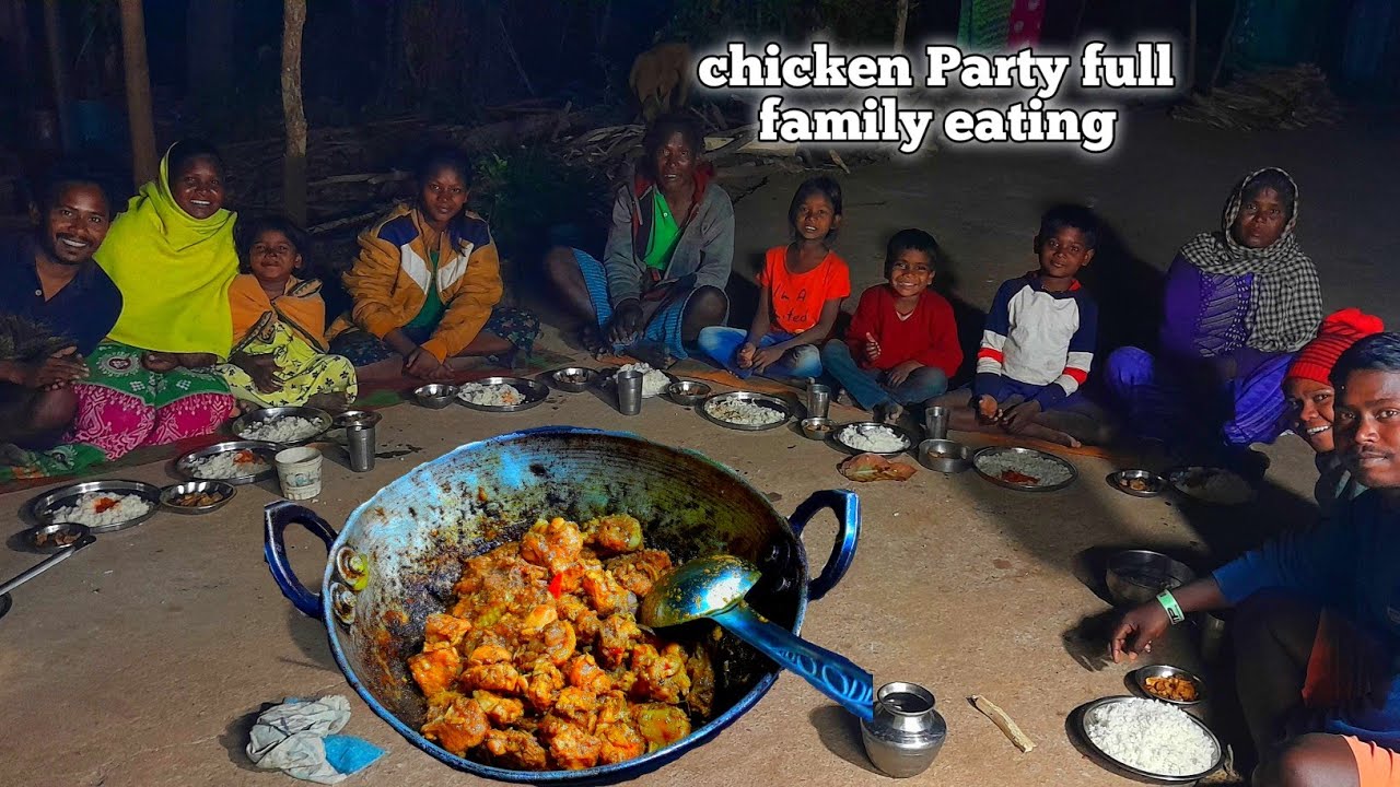 eating full family|chicken party cooking and eating | village family ...