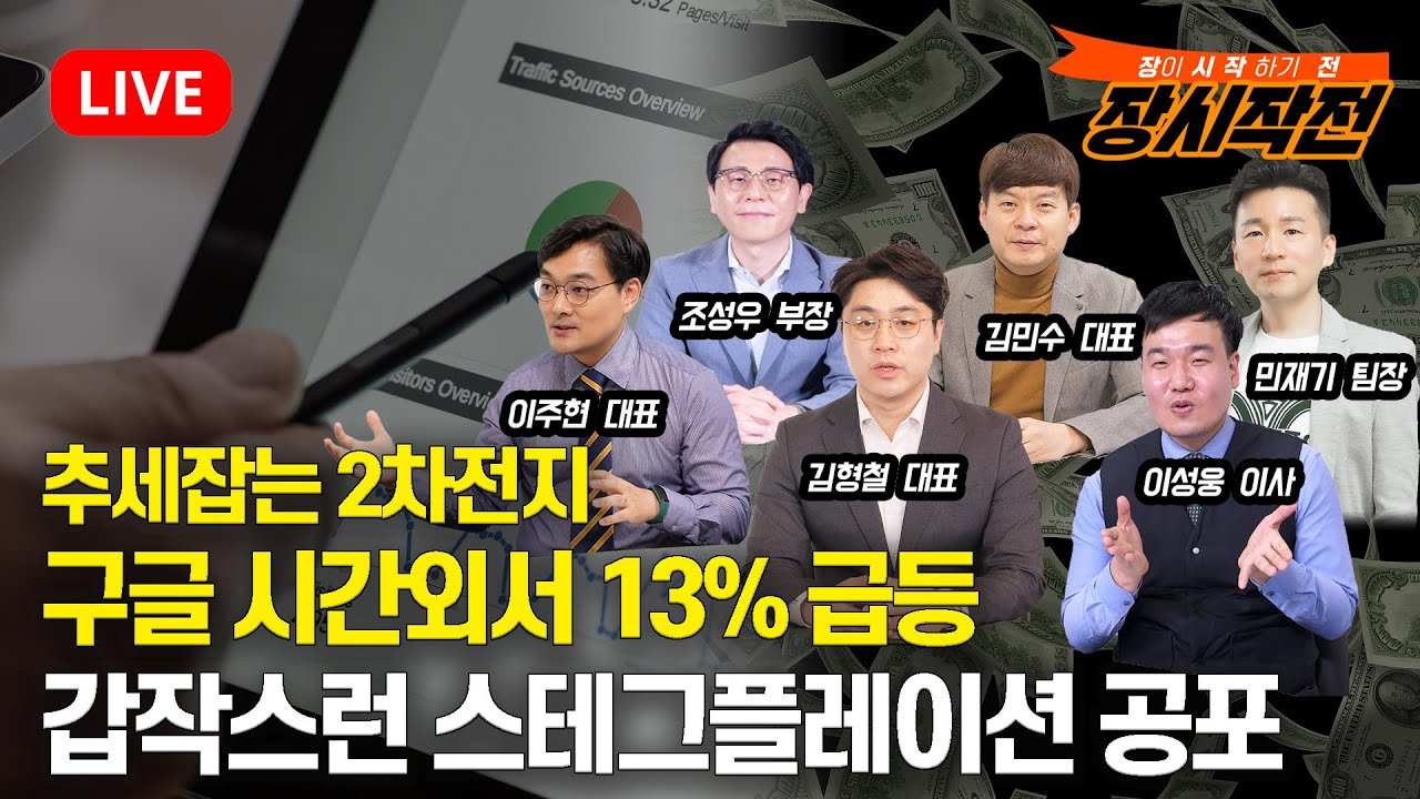장시작전 구글 시간외서 10 급등 스테그플레이션 공포로 뉴욕증시 하락 새로 추세잡는 2차전지 김형철김민수