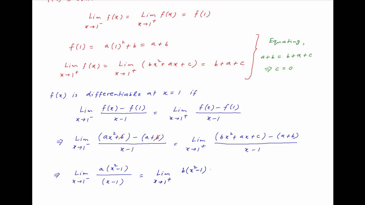 Continuity and Differentiability Example - YouTube