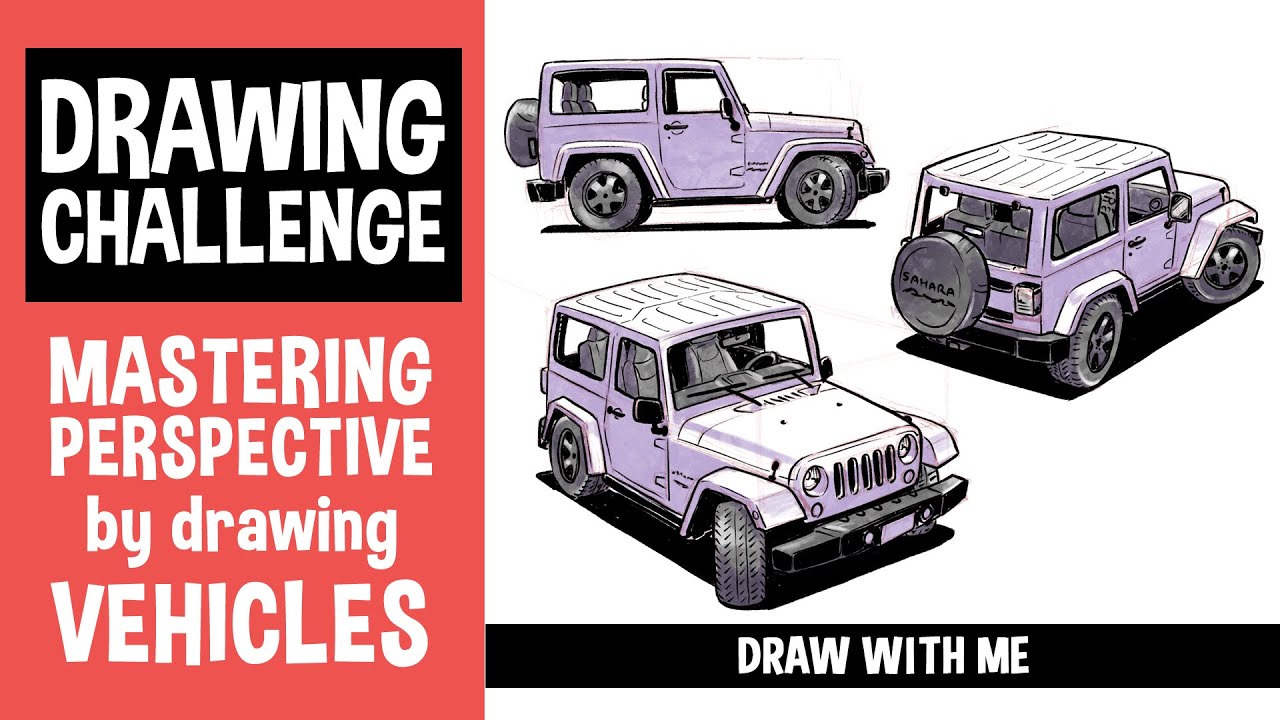 Draw Vehicles with me in Perspective | Drawing Challenge | Jeep ...