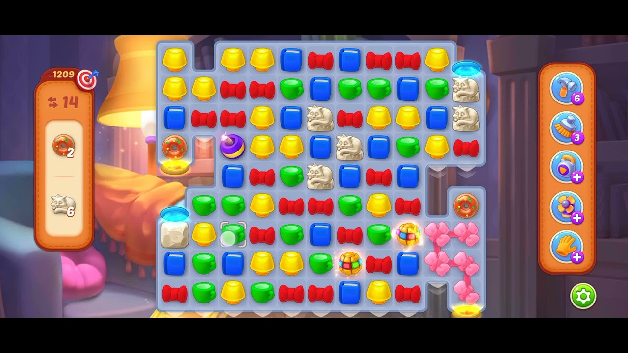 HomeScapes Level 1209 Walkthrough || Donut Cat Statue Collectable || 4 ...